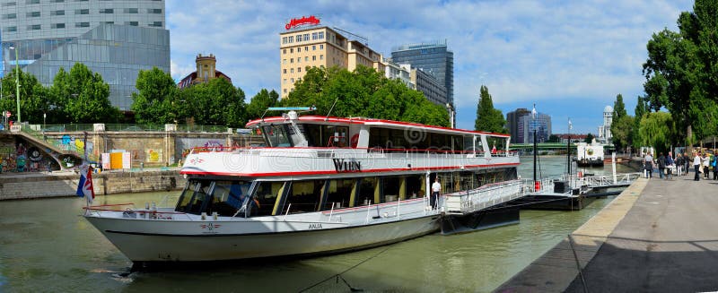 Danube Boat in Vienna Panorama Editorial Stock Image - Image of heaven ...