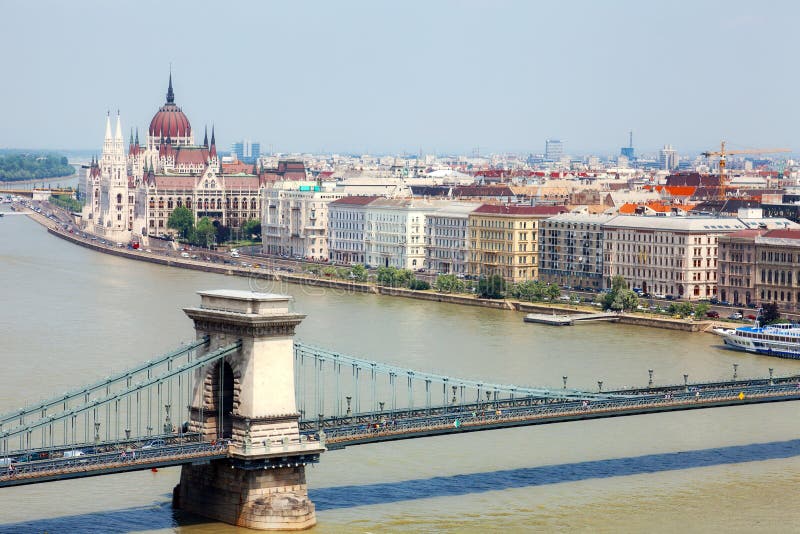 Chain Bridge and Danube River, Night in Budapest Stock Image - Image of ...