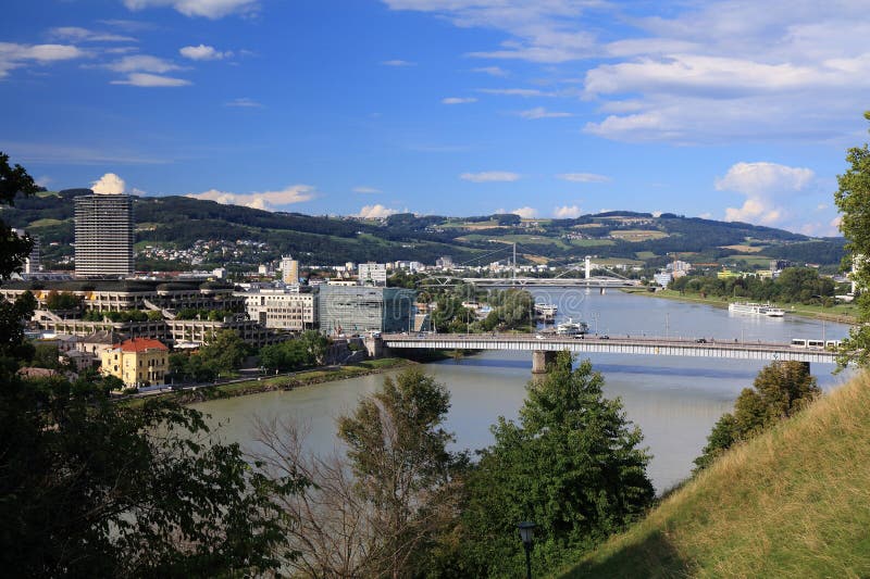 Danube bridges in Linz stock photo. Image of architecture - 272278002