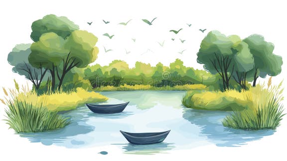 Danube Delta. Danube Delta Watercolor Vector Illustration Stock Vector ...