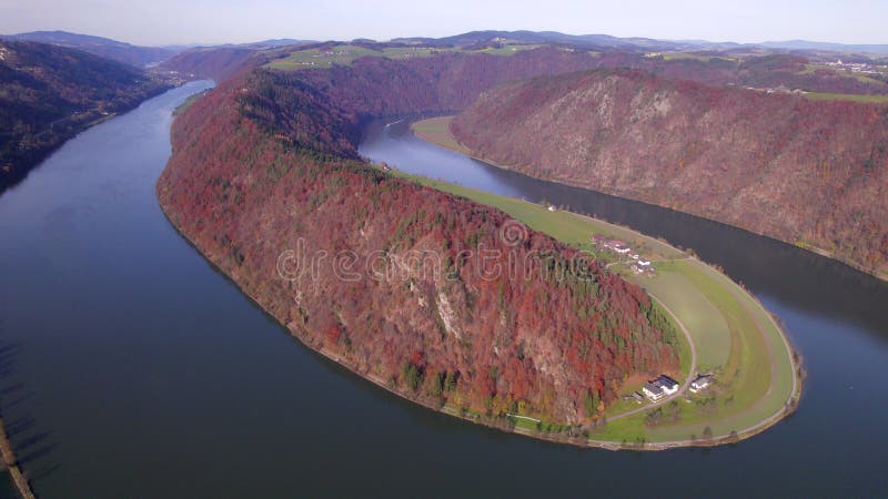 The Danube Loop in the Fall a Meandering Bend in the River Stock Video ...