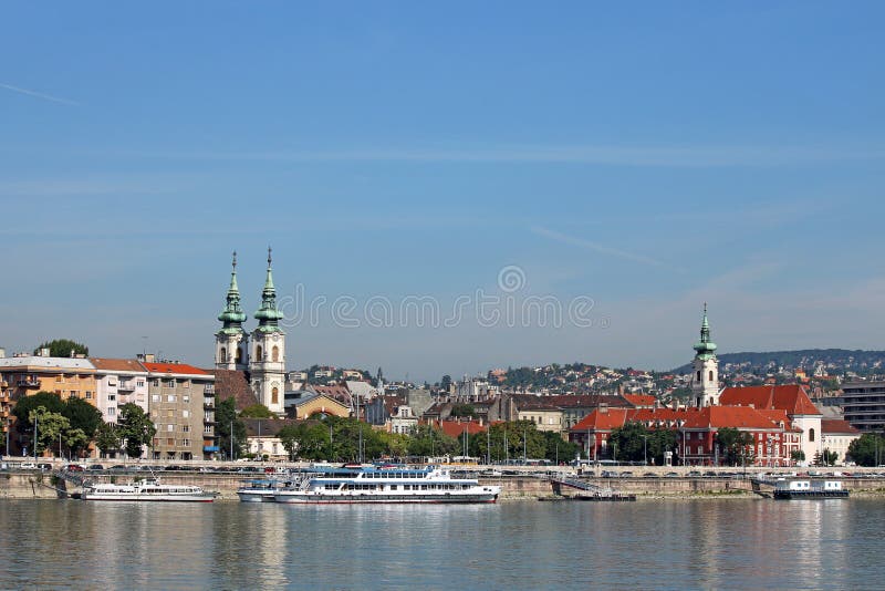 Danube Riverside with Churches Budapest Stock Photo - Image of building ...