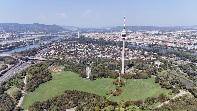 Aerial View of Danube Tower and Surroundings, Vienna, Austria Stock ...
