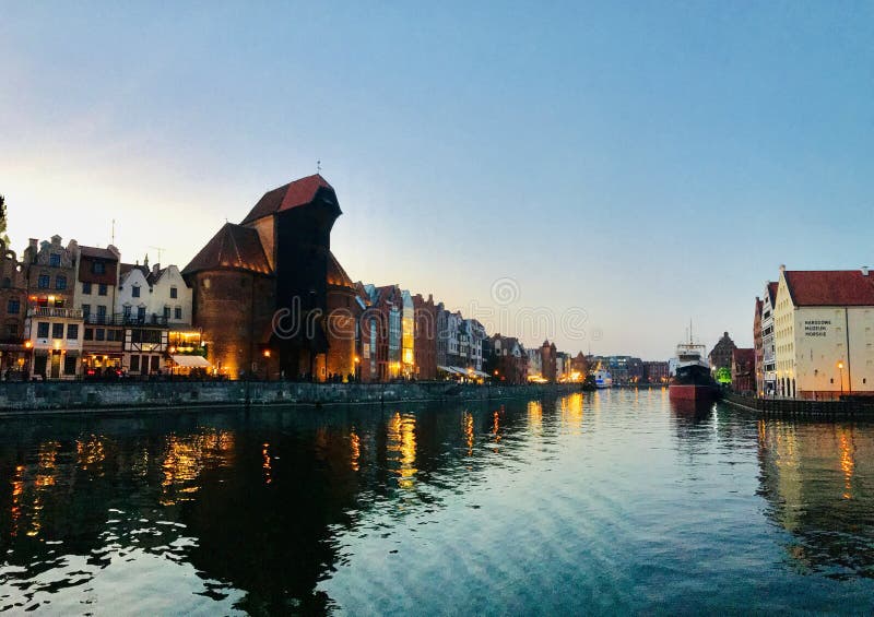 Danzig by night stock image. Image of view, poland, dark - 159090089