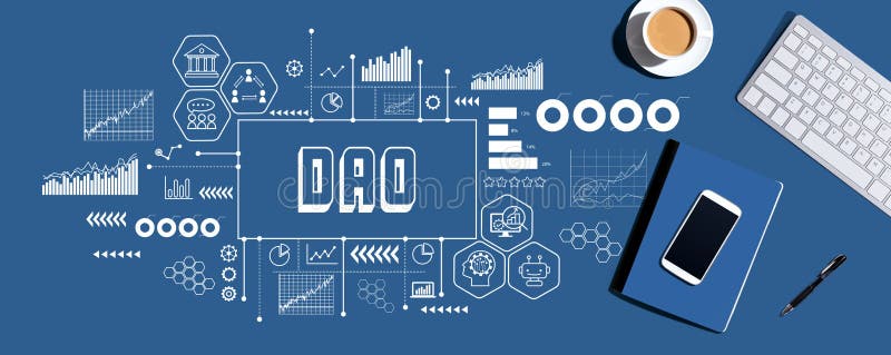 DAO Theme with Computer Keyboard and Office Items Stock Photo - Image ...