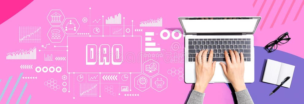 DAO Theme with Person Using a Laptop Stock Image - Image of management ...