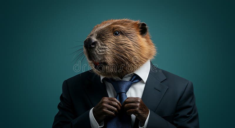 A Dapper Beaver in a Suit Adjusting His Tie - Generated Using Ai Stock ...