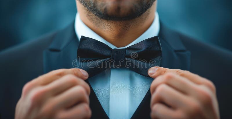 A Dapper Business Man Flaunts His Elegance in a Sharp Suit and Bow Tie, Epitomizing Evening ...
