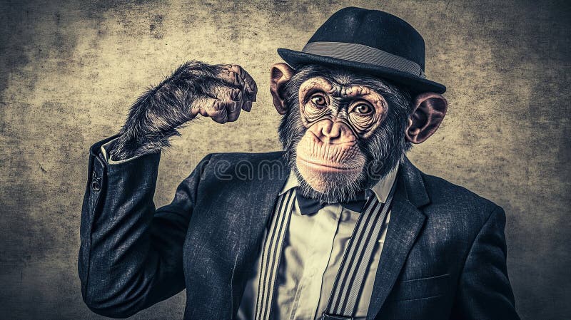 Dapper Chimpanzee Flexing Studio Portrait Stock Photo - Image of clever ...