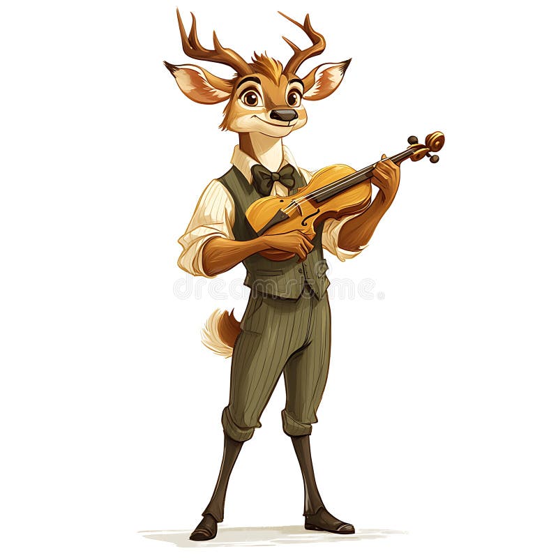 Dapper Deer Violinist Charming Anthropomorphic Character Illustration ...