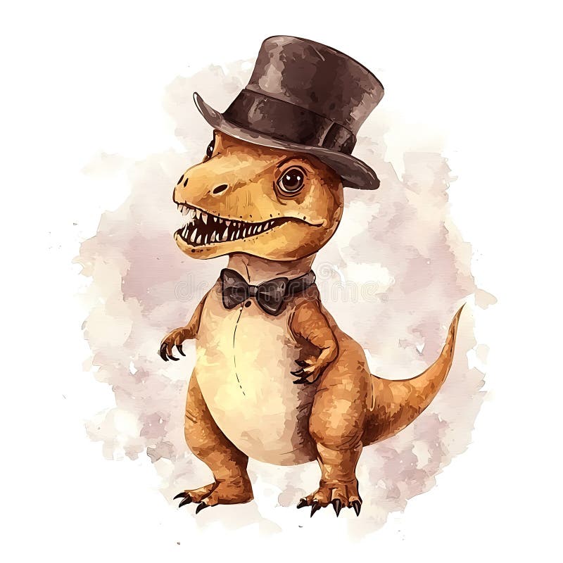 Dapper Dinosaur in Top Hat and Bow Tie Watercolor Illustration Stock ...