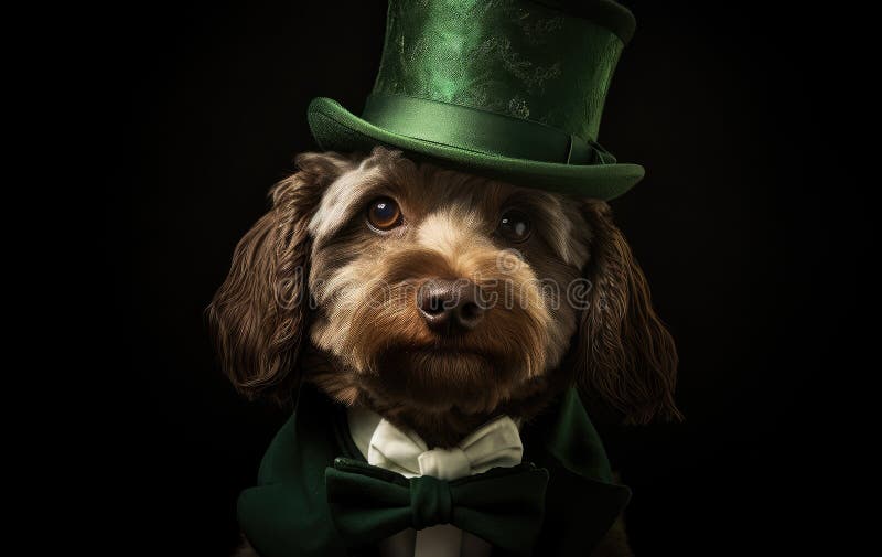 Dapper Dog in Festive Green Top Hat and Bowtie for St. Patrick S ...