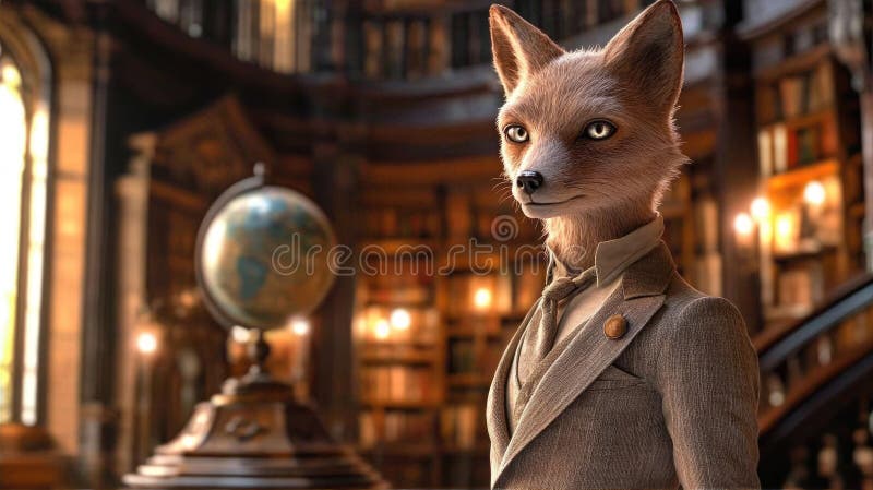 Dapper Fox Character in Library Stock Photo - Image of knowledge ...