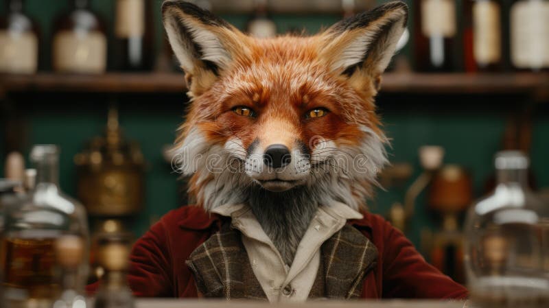 Dapper Fox in a Cozy Library Stock Illustration - Illustration of ...