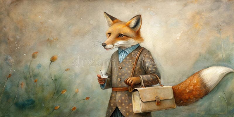 A Dapper Fox, Dressed in a Polka Dot Jacket and Carrying a Briefcase ...