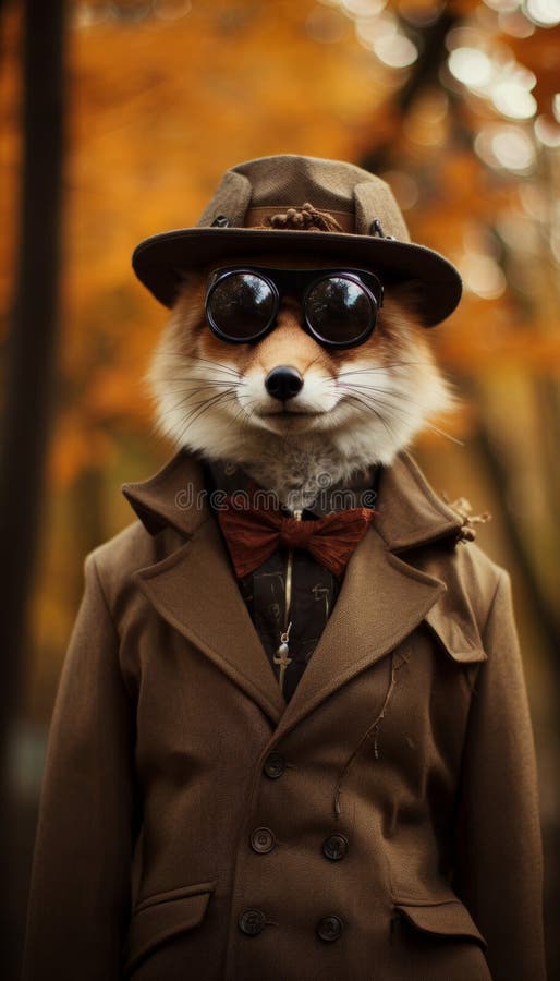 Dapper Fox Sporting Vintage Glasses and Bowler Hat Amidst an Autumn Forest Backdrop Stock Photo ...