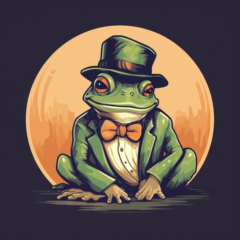 A Dapper Frog in a Suit and Hat Sits in Front of a Bright Orange Circle ...