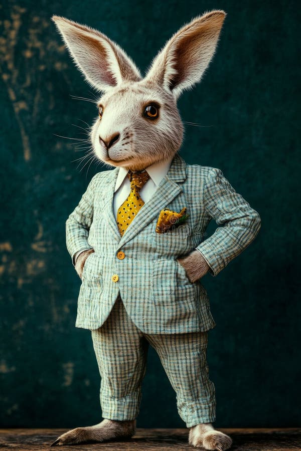 Dapper Hare in a Suit a Portrait of Anthropomorphism Against a Dark ...
