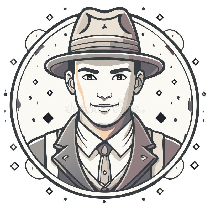 Dapper Man in Hat and Suit Graphic Portrait within Decorative Border ...