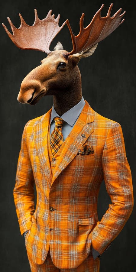 Dapper Moose in Orange Plaid Suit a Striking Side Profile Against a ...