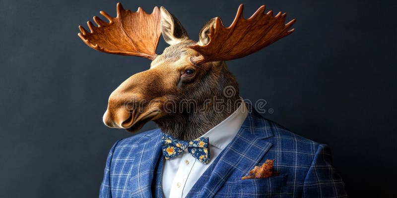 Dapper Moose in Suit, a Portrait of an Anthropomorphic Moose Blending ...