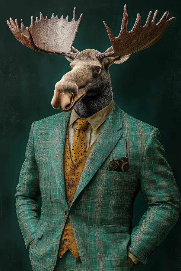 Dapper Moose in a Suit a Striking Anthropomorphic Portrait Against a ...