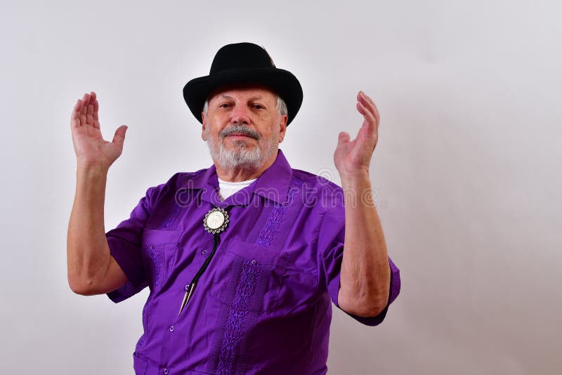 Dapper Old Man with Both Hands Raised Stock Photo - Image of business ...