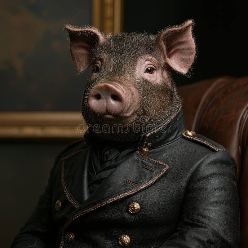 Dapper Pig in Leather Jacket Stock Illustration - Illustration of humor ...