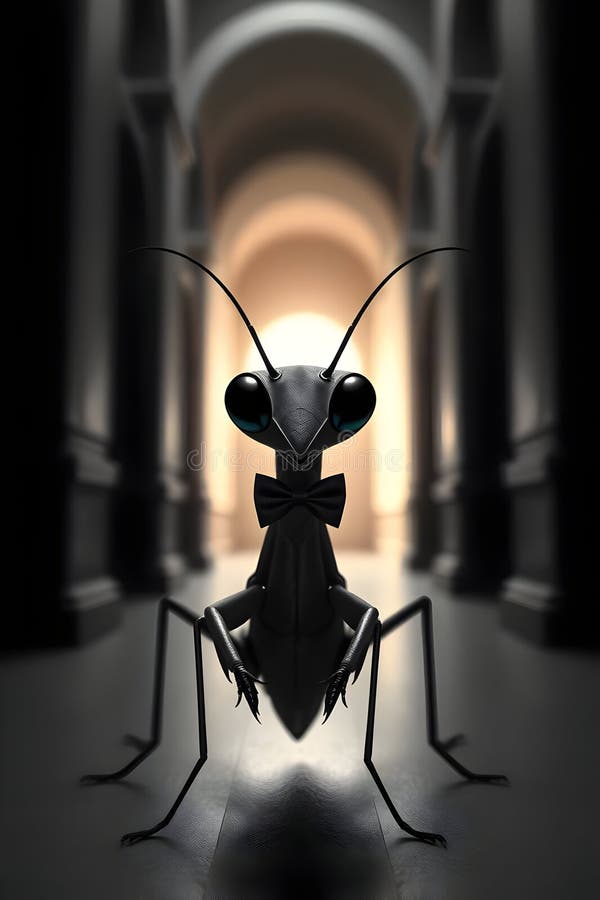 Dapper Praying Mantis Character Rendered in a Grand, Arched ...