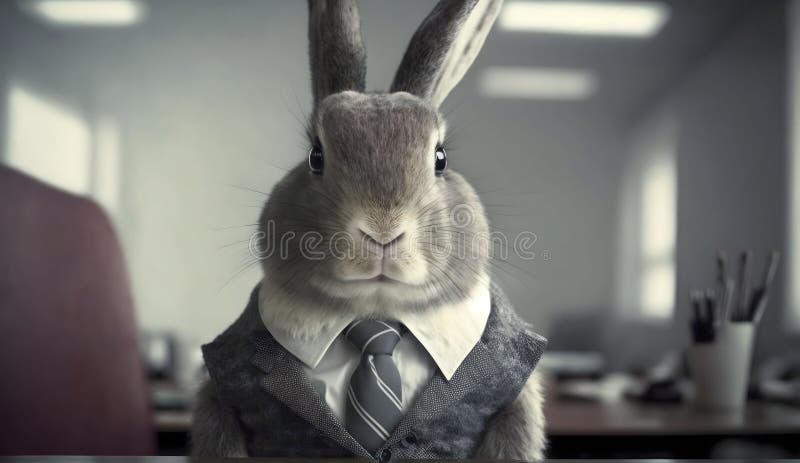 A Dapper Rabbit in a Modern Office Setting: a Humorous Image Stock ...