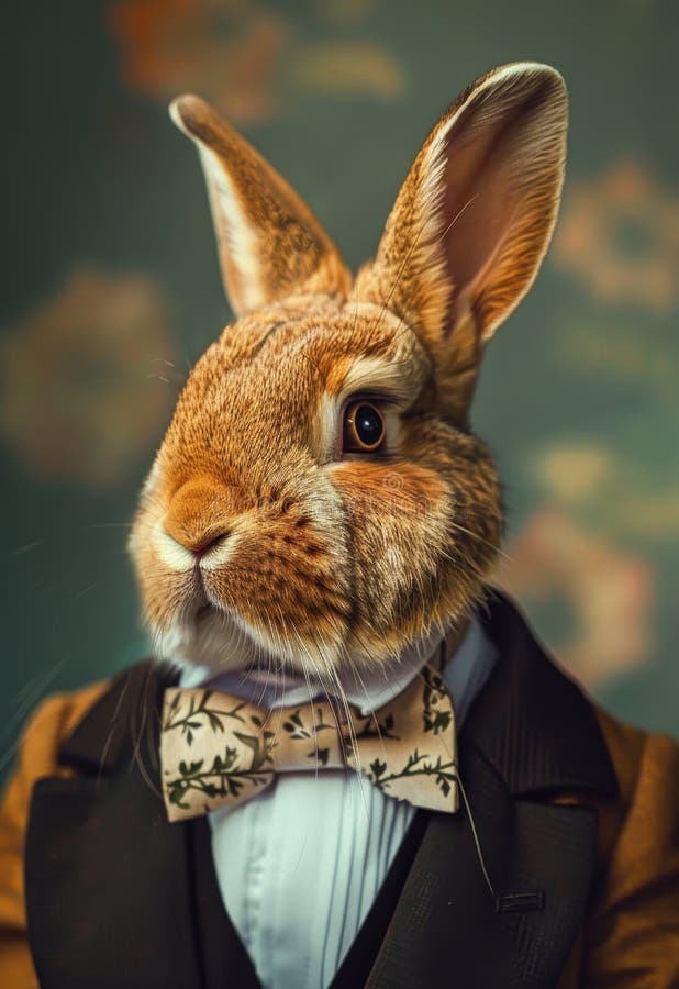 Dapper Rabbit in a Suit and Bowtie Stock Illustration - Illustration of ...