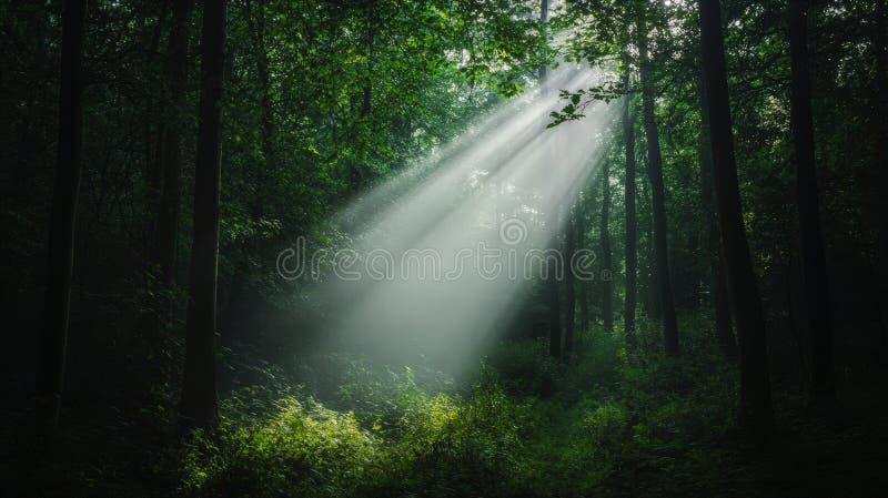 Dappled Sunlight Breaks through Trees in a Lush Green Forest Stock ...
