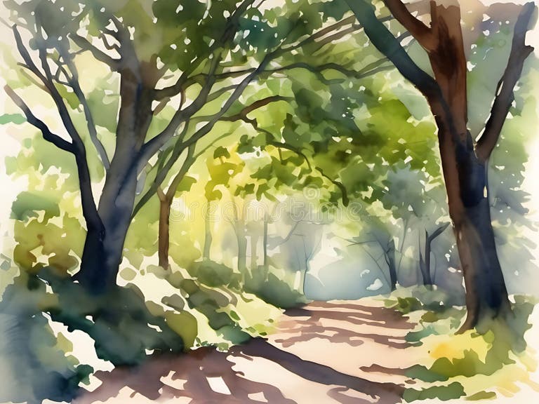 Dappled Sunlight through Canopy in Watercolor Stock Illustration ...