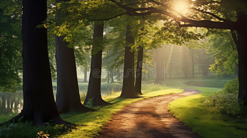 Dappled trees sunlight stock illustration. Illustration of sunbeams ...