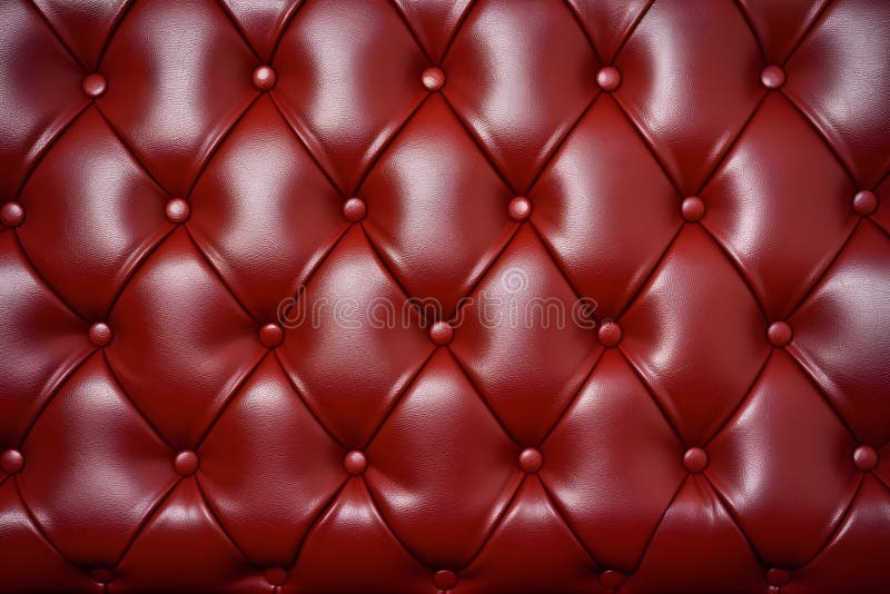 Dar Red Leather Upholster with Diamond Pattern Connected by Buttons ...