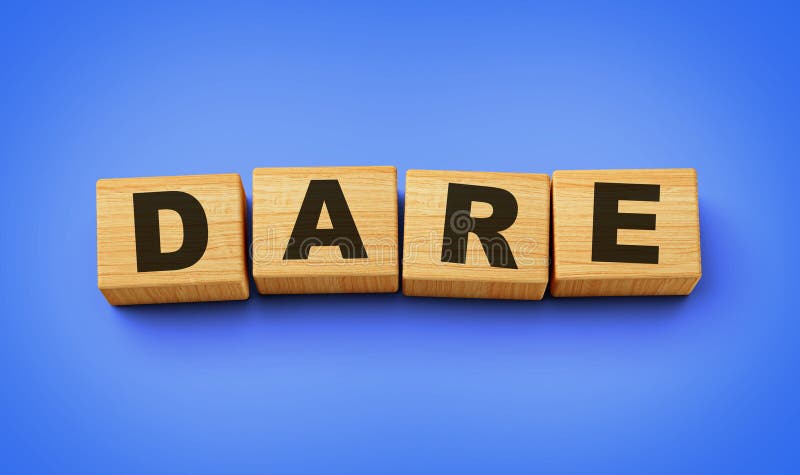 Dare Text on Wooden Blocks Isolated on Blue Background, 3d Illustration ...