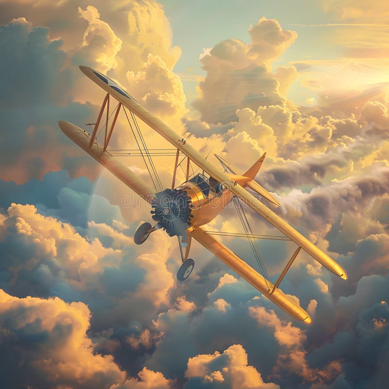 Daring Biplane Pilot Spiraling through Dreamlike Cloudscape in ...