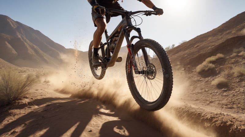 "a Daring Jump: a Mountain Biker in Mid-Air, Soaring Over Rough Terrain in an Ultra-Sharp Shot ...