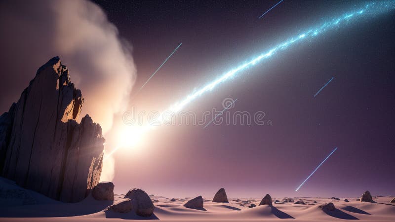 A Daring View of a Comet Streak Over a Rocky Outcropping AI Generative ...