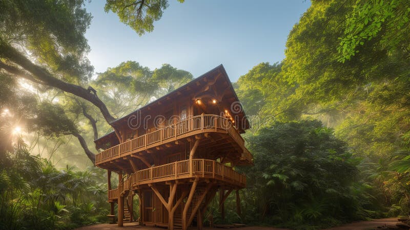 A Daring View of a Tree House in the Middle of a Forest AI Generative ...