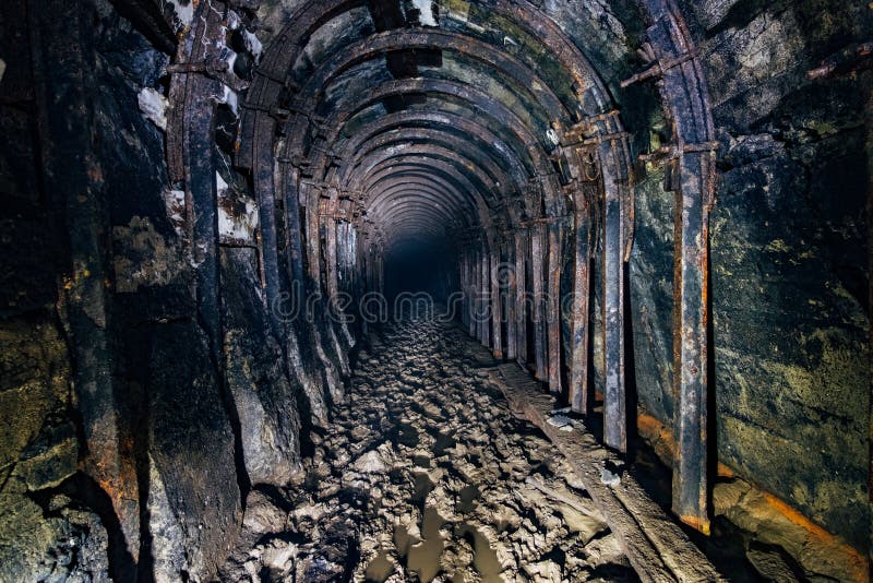 Dark Abandoned Coal Mine with Rusty Lining Stock Image - Image of ...