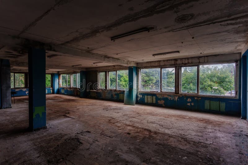 Dark Abandoned Industrial or Office Building Interior Stock Photo ...