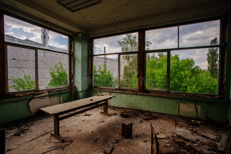 Dark Abandoned Industrial or Office Building Interior Stock Image ...