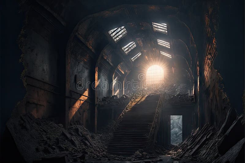Dark Abandoned Industry Coal Mine with Rusty Lining in Backlight ...