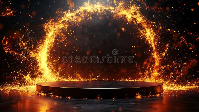 Fiery Inferno Stage: Abstract Dark Background with Burning Ring and ...