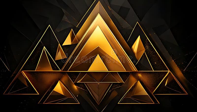 Dark Abstract Background with Luminous Golden Triangles Overlapping ...