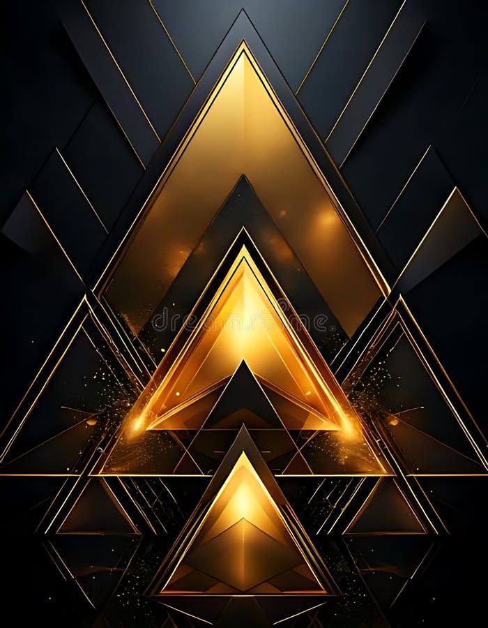Dark Abstract Background with Luminous Golden Triangles Overlapping ...