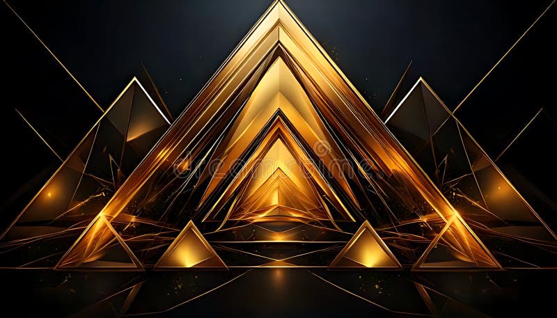 Dark Abstract Background with Luminous Golden Triangles Overlapping ...