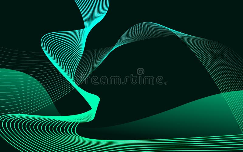 Dark Abstract Background Vector with Glowing Wave. Shiny Moving Green ...