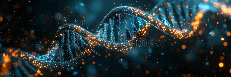 Dark Abstract Background on Which a DNA Helix is Made Up of Bright Dots ...